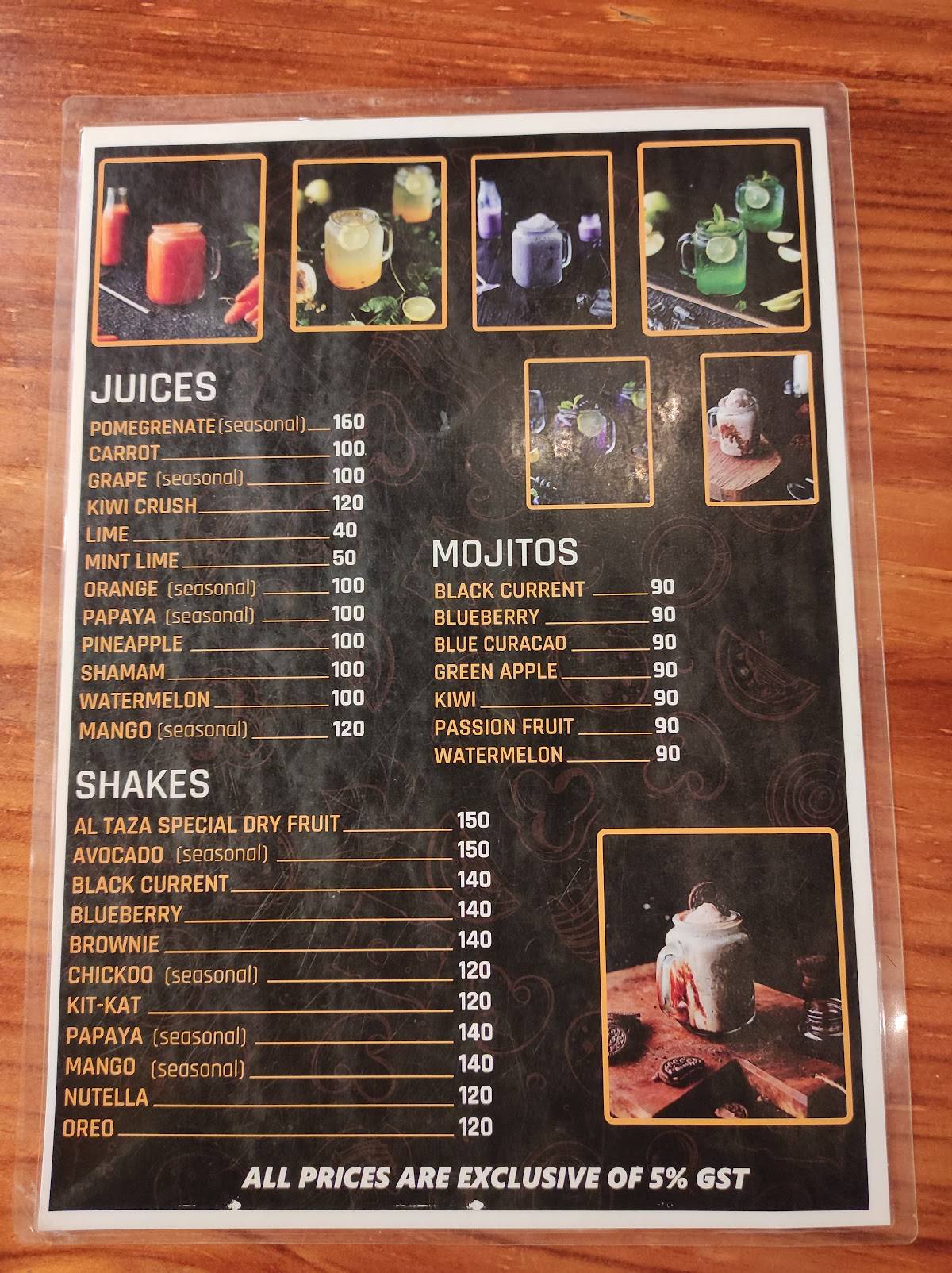Menu at Al Taza - Kozhikode, Kozhikode