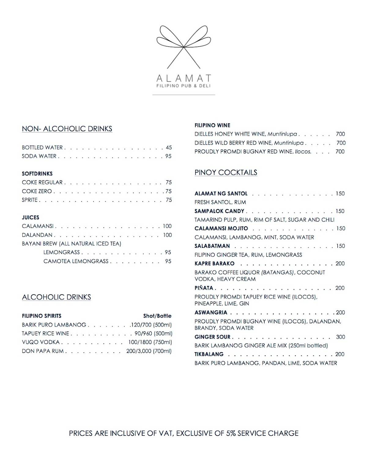 Menu at Alamat Filipino Cuisine pub & bar, Makati