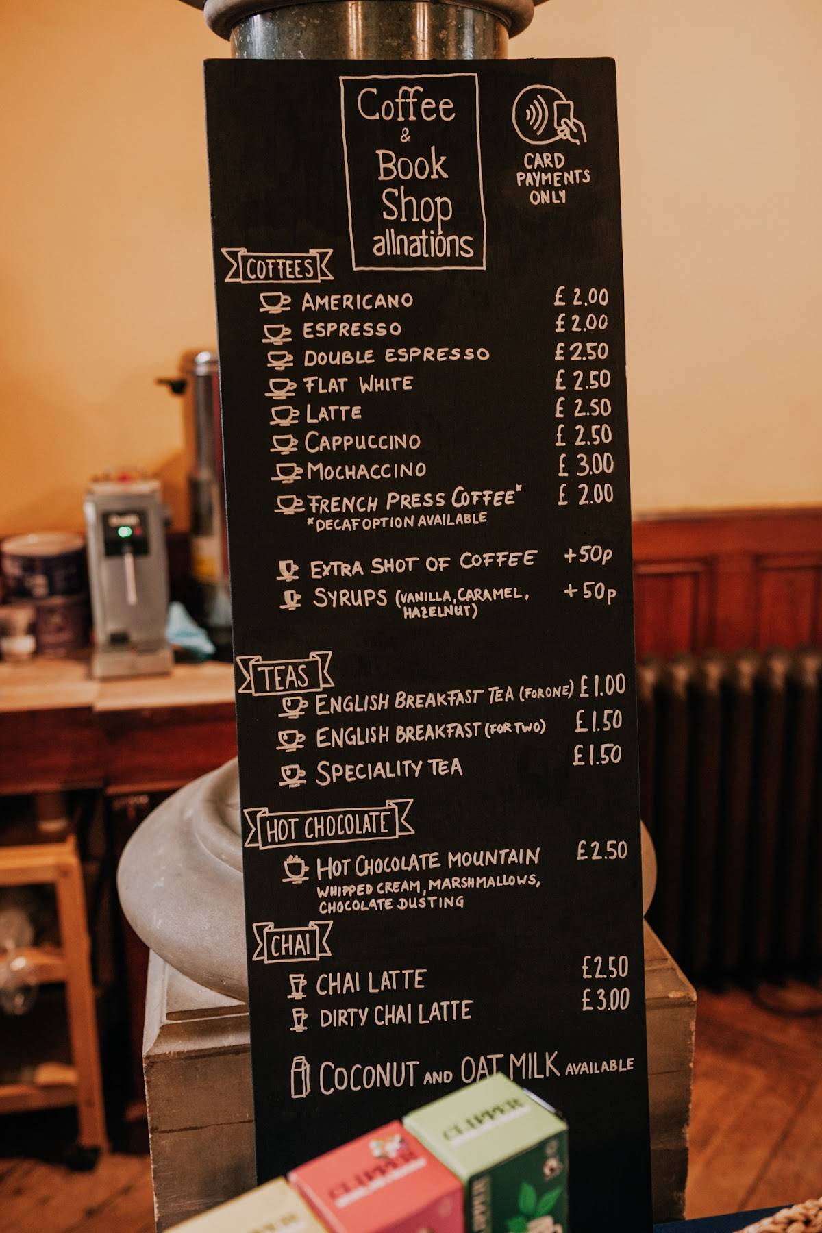 Menu at All Nations Coffee & Book Shop, Ware