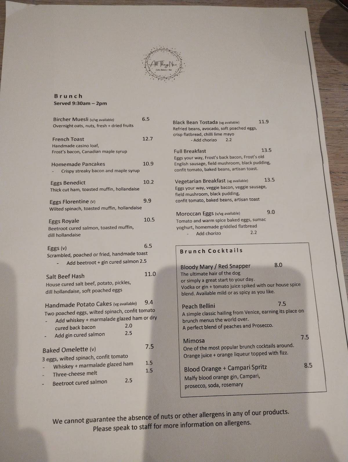 Menu at All Things Nice cafe, Stockport