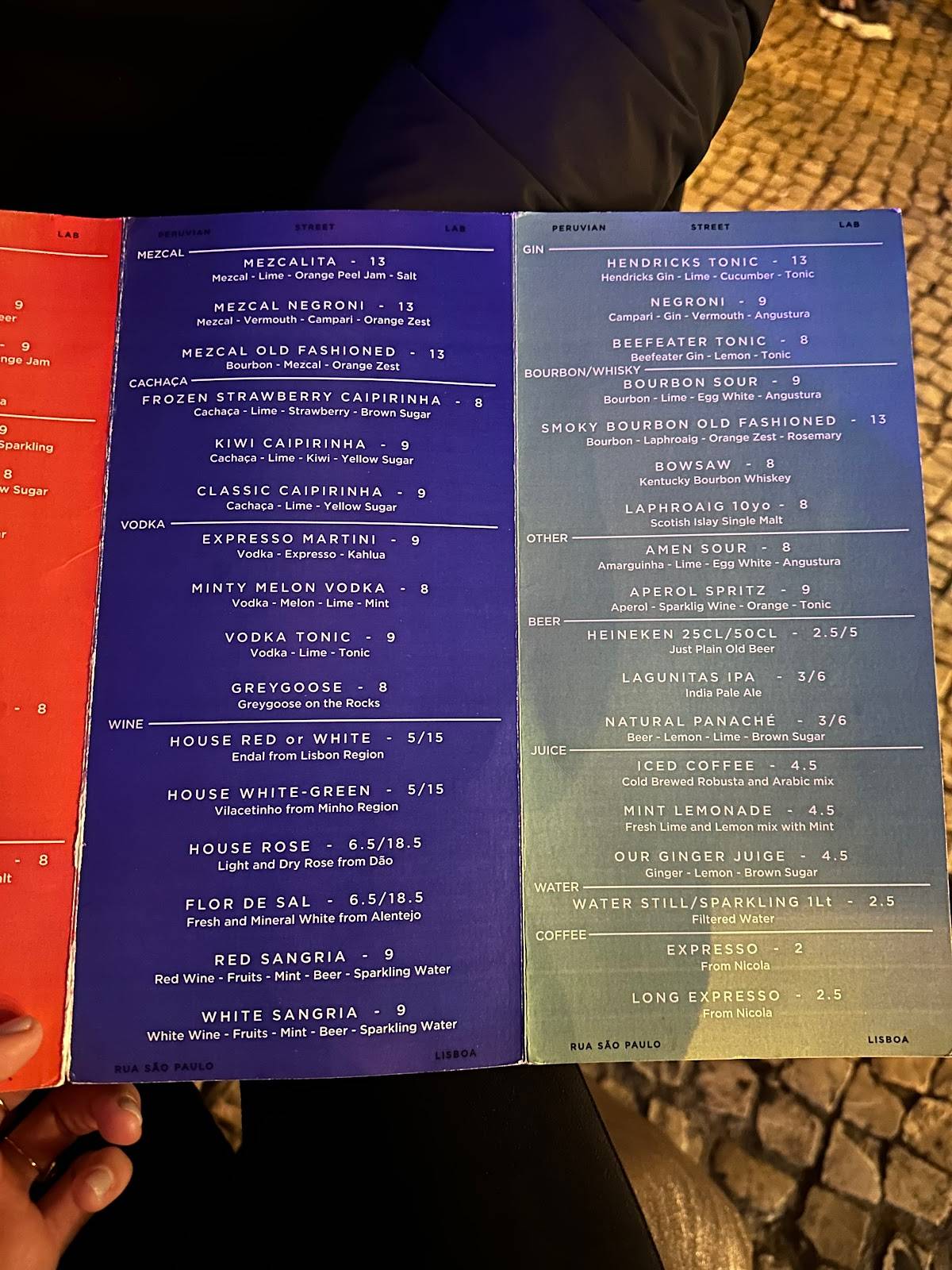 Menu at Amaru - Peruvian Street Lab restaurant, Lisbon