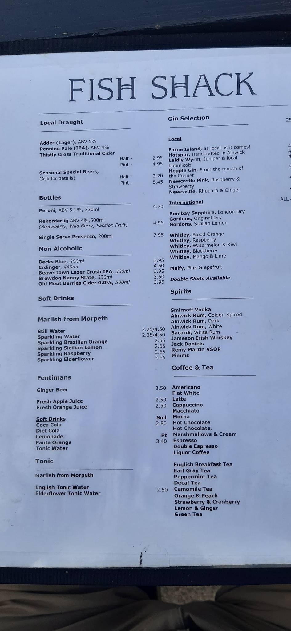 Menu at The Fish Shack restaurant, Warkworth