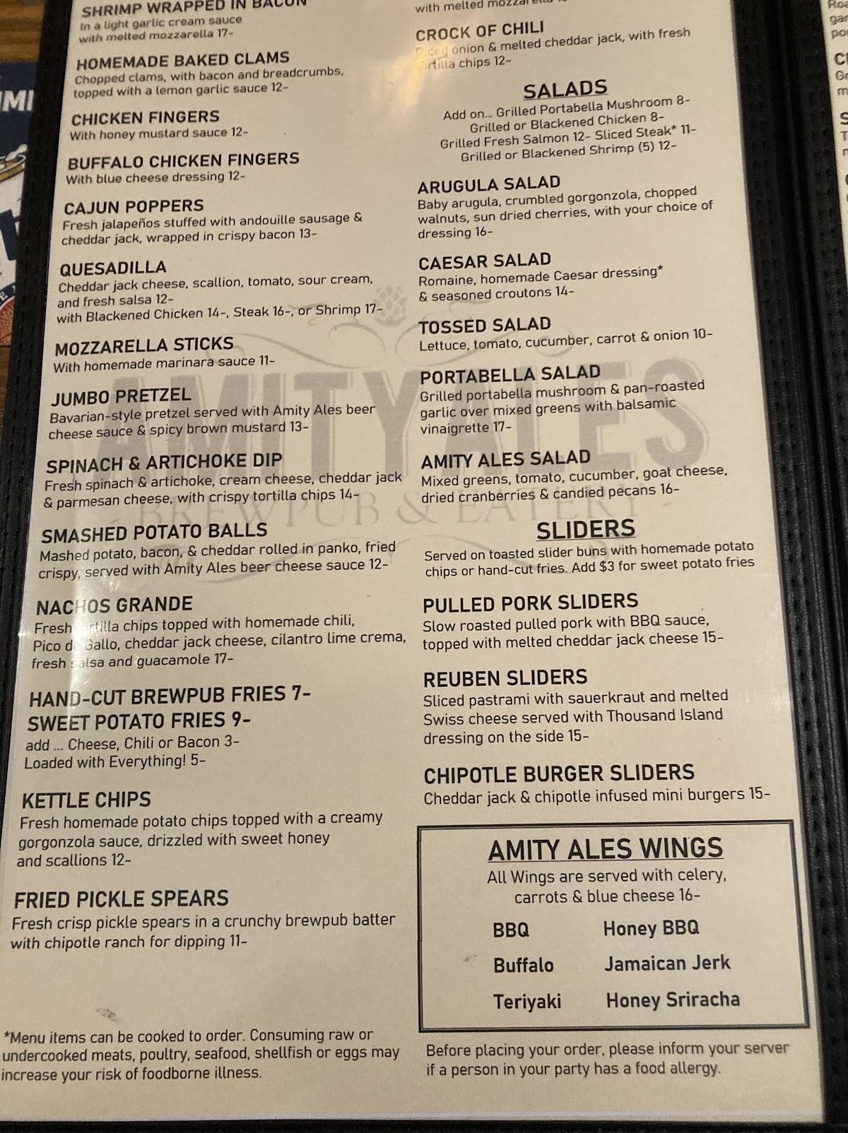Menu at Amity Ales restaurant, Amityville