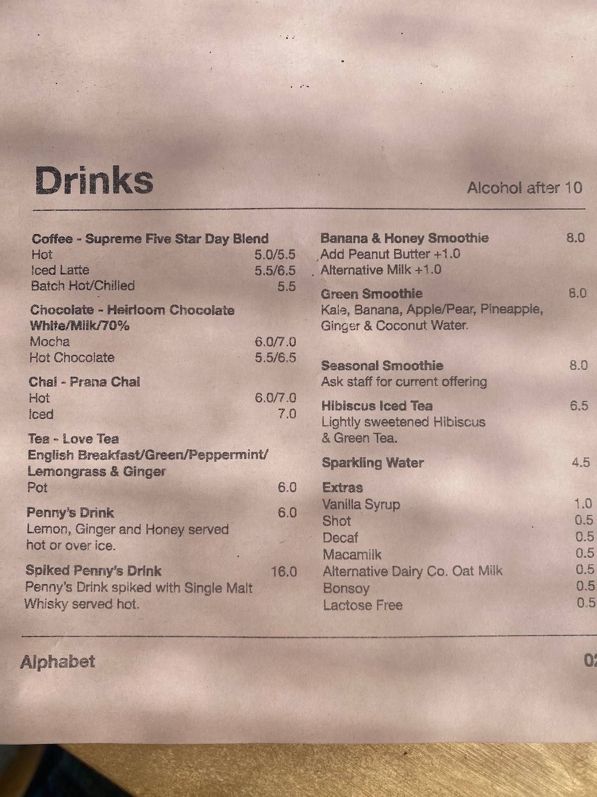 Menu at Ananas Espresso restaurant, Sherwood