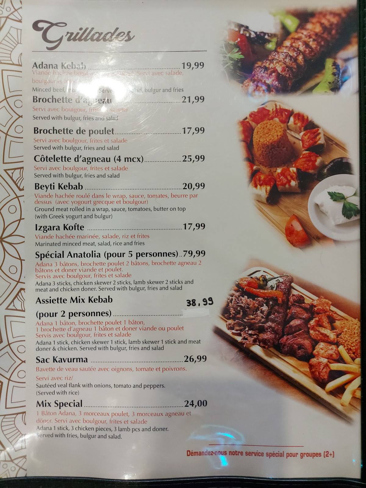 Menu au Anatolia Restaurant, Laval