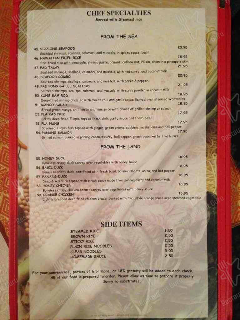 Menu at Andaman Healthy Thai Cuisine restaurant, Mount Shasta