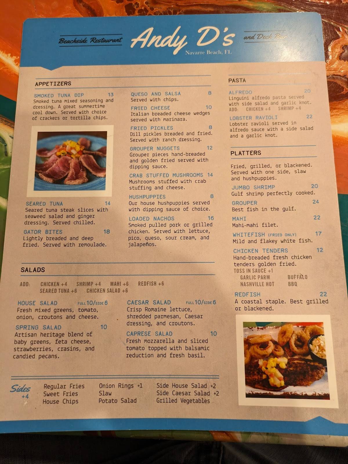 Menu at Andy D's Beachside Restaurant & Deck Bar, Navarre