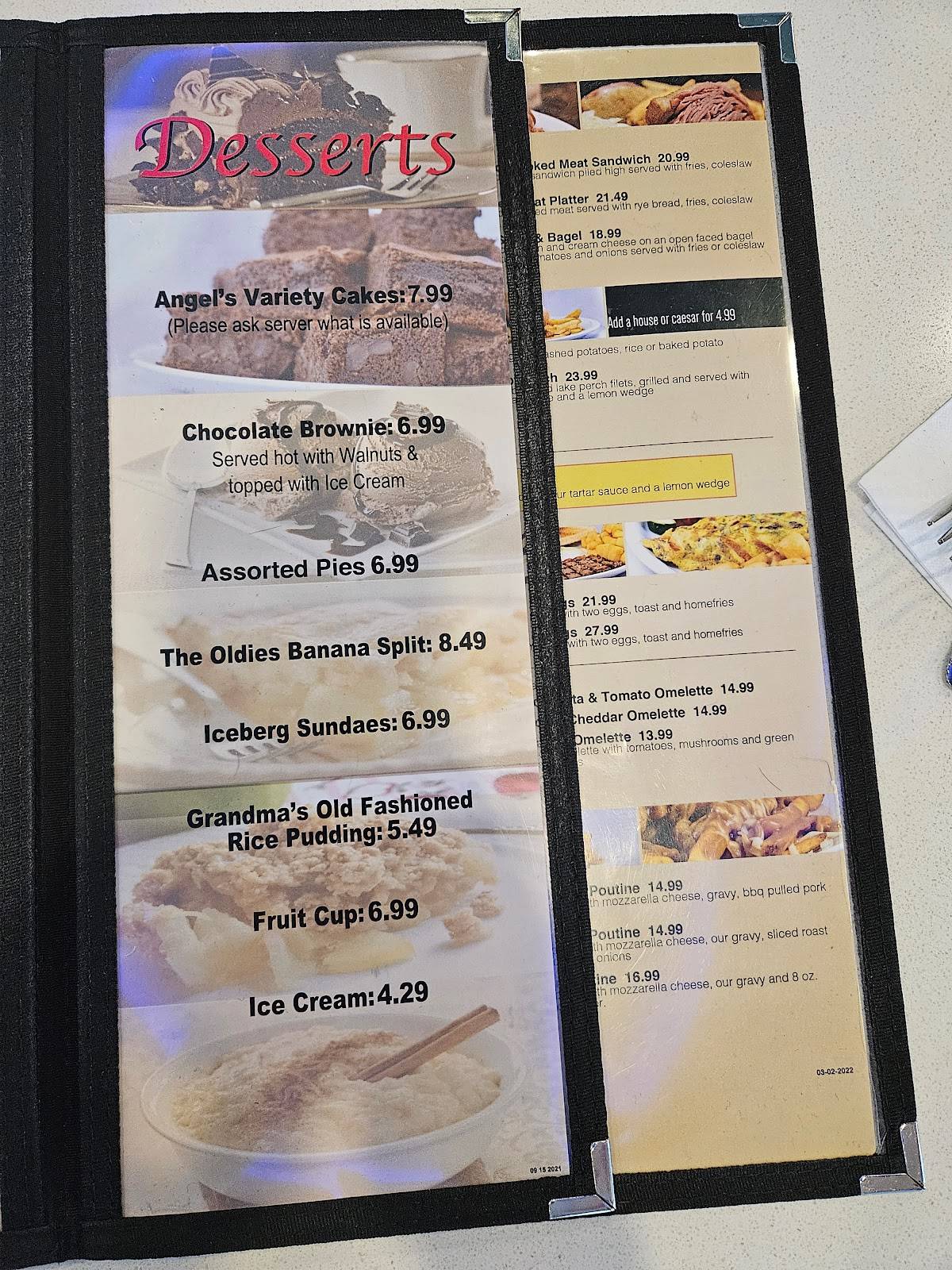 Menu at Angel's Diner restaurant, Guelph