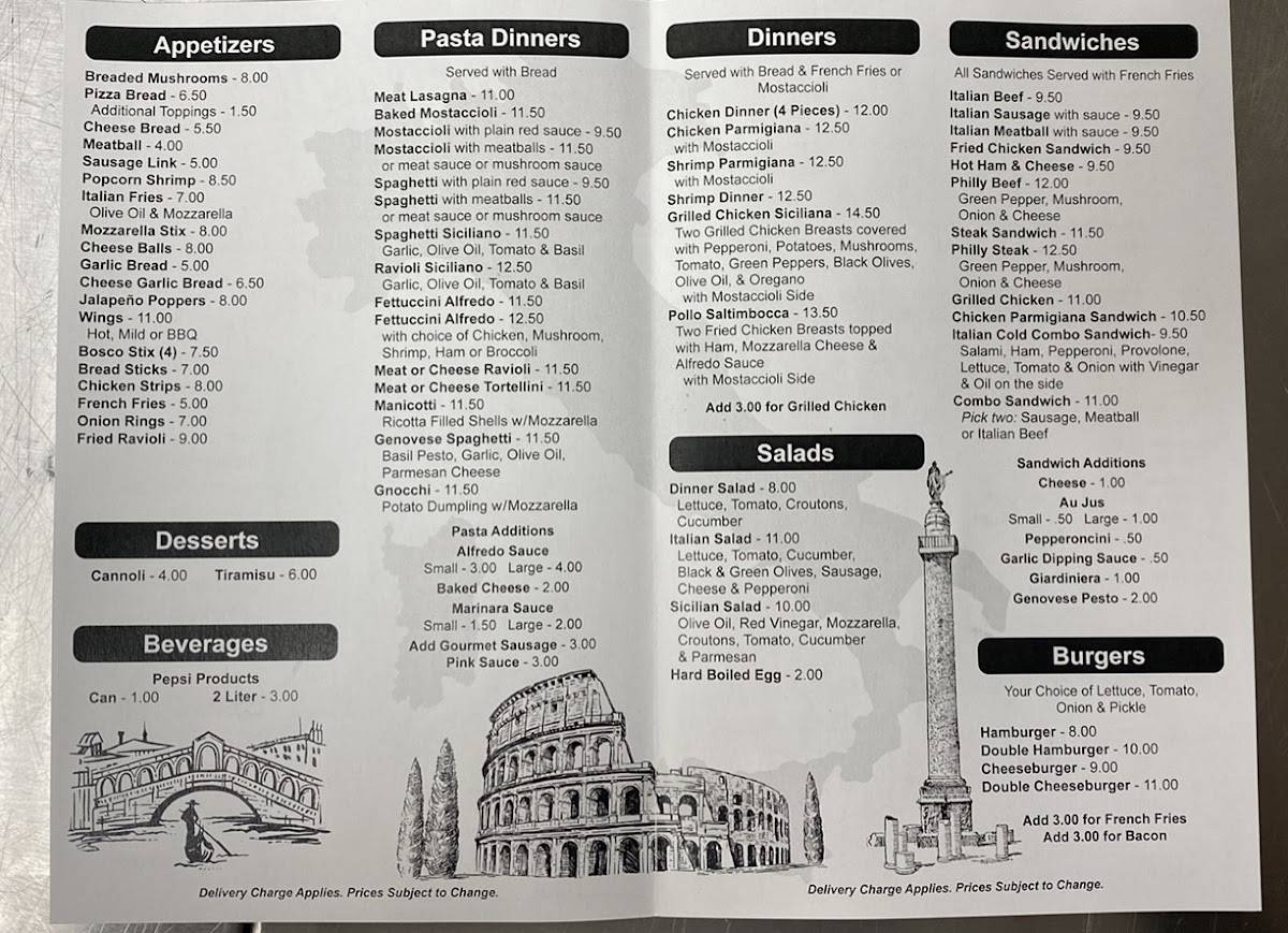 Menu at Anna Maria's II In Roscoe pizzeria, Roscoe