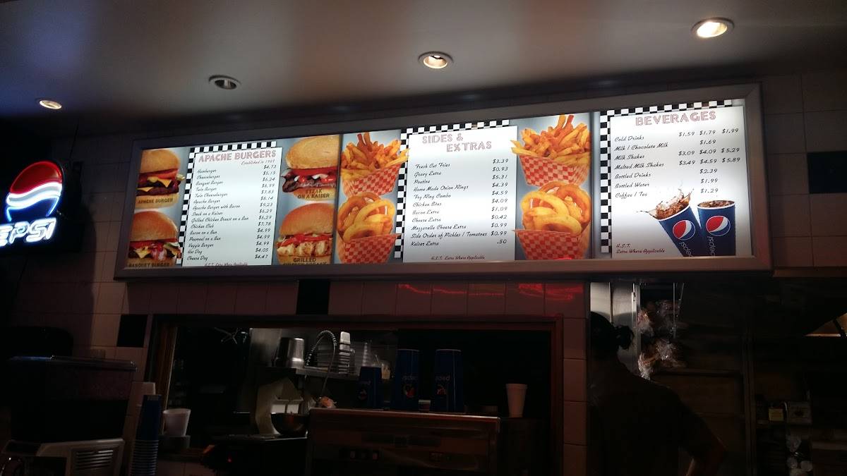 Menu at Apache Burgers restaurant, Toronto