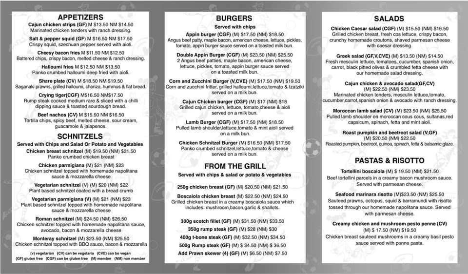 Menu at Appin Hotel pub & bar, Appin
