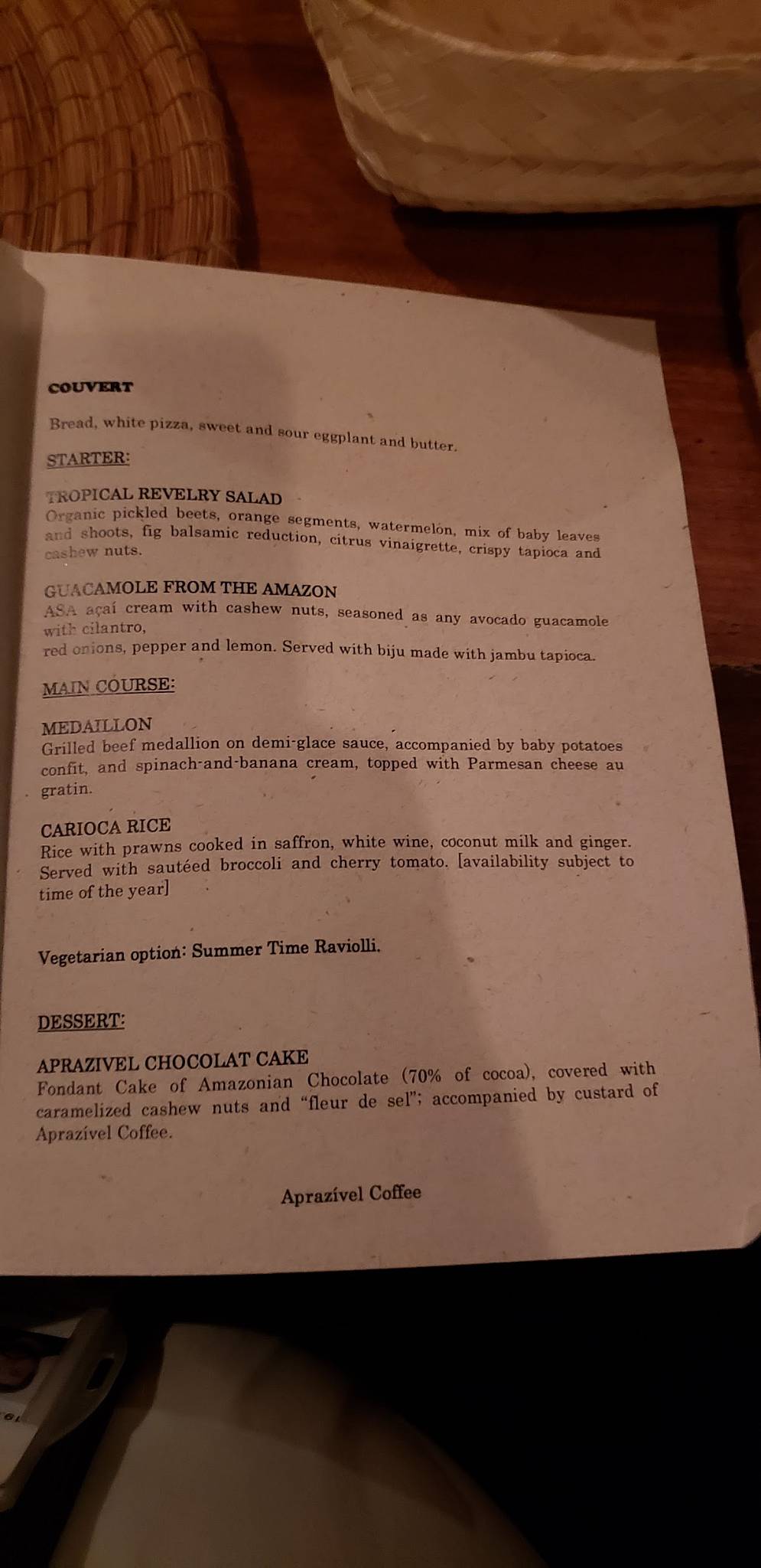 Menu em Aprazível restaurante, Rio de Janeiro
