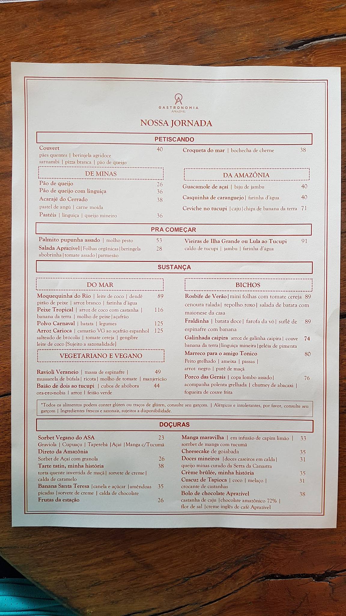 Menu em Aprazível restaurante, Rio de Janeiro