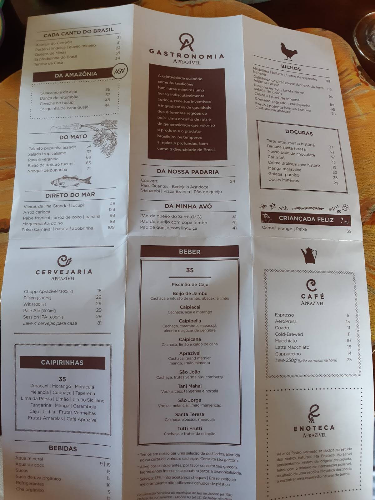 Menu em Aprazível restaurante, Rio de Janeiro