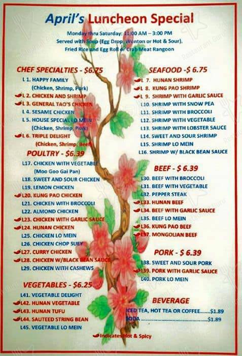 Menu at April's Chinese Restaurant, San Antonio