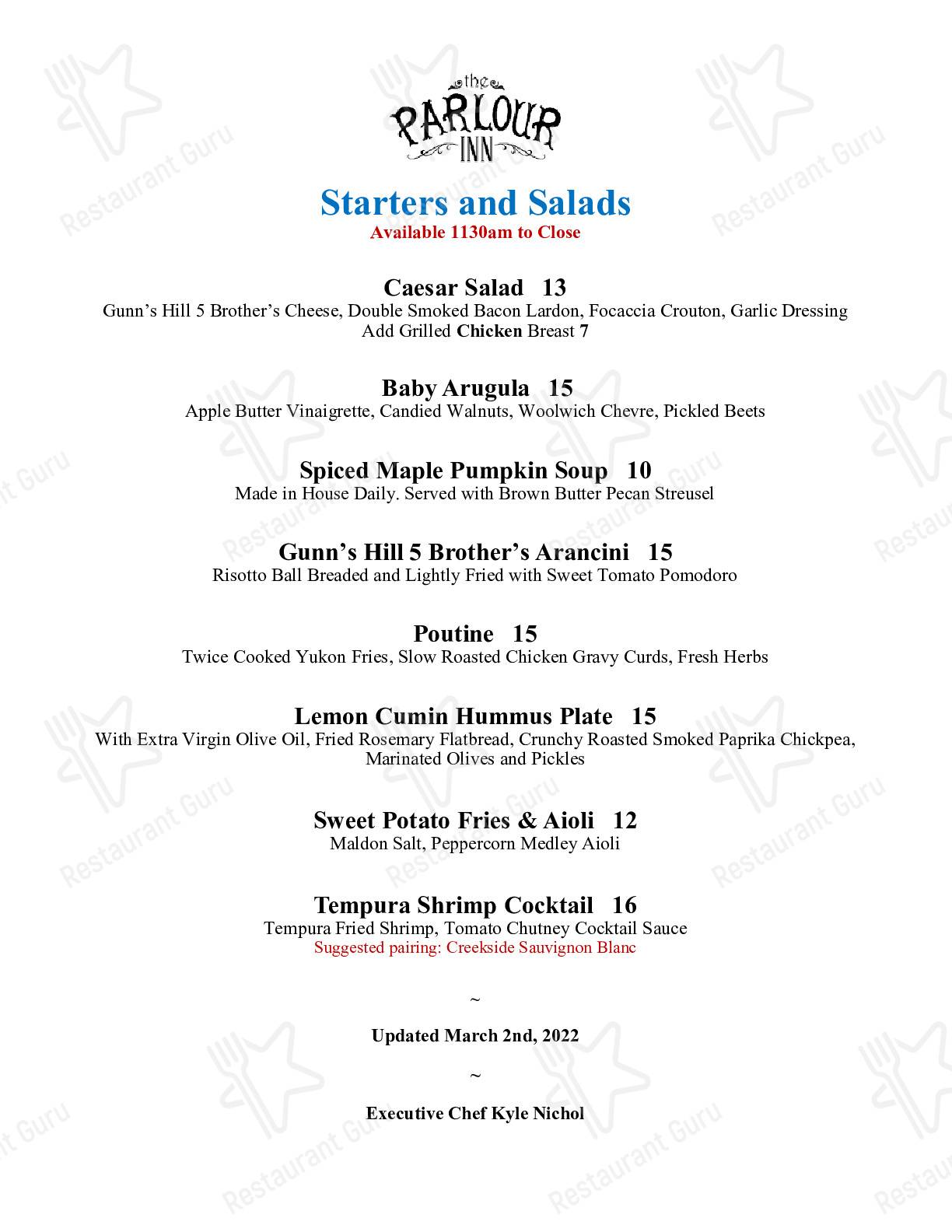 Menu at Arden Park Hotel restaurant, Stratford