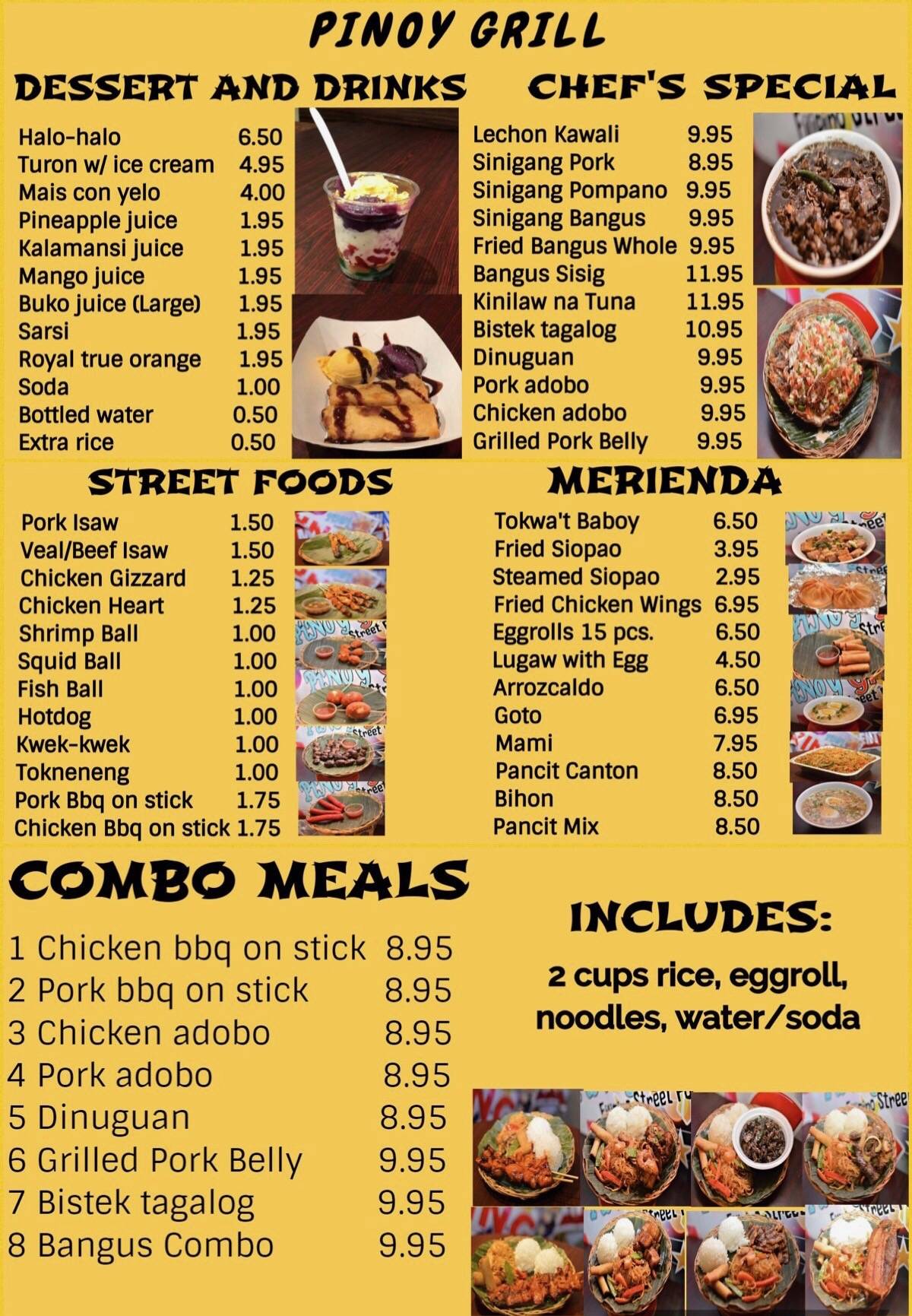 Menu at Pinoy Grill Authentic Filipino Street Foods restaurant ...