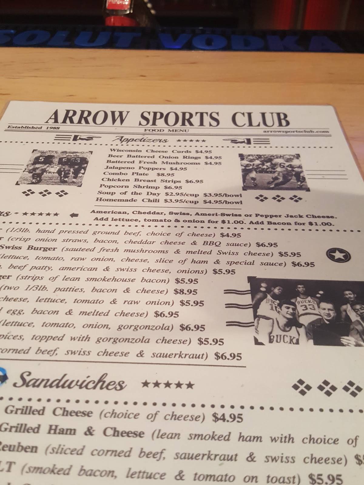 Menu at Arrow Sports Club, Weston