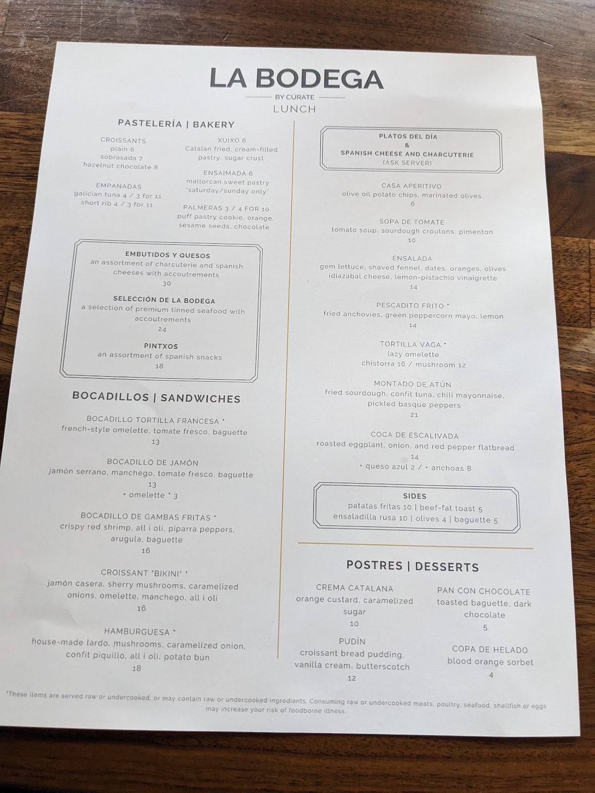 Menu at La Bodega by Cúrate restaurant, Asheville