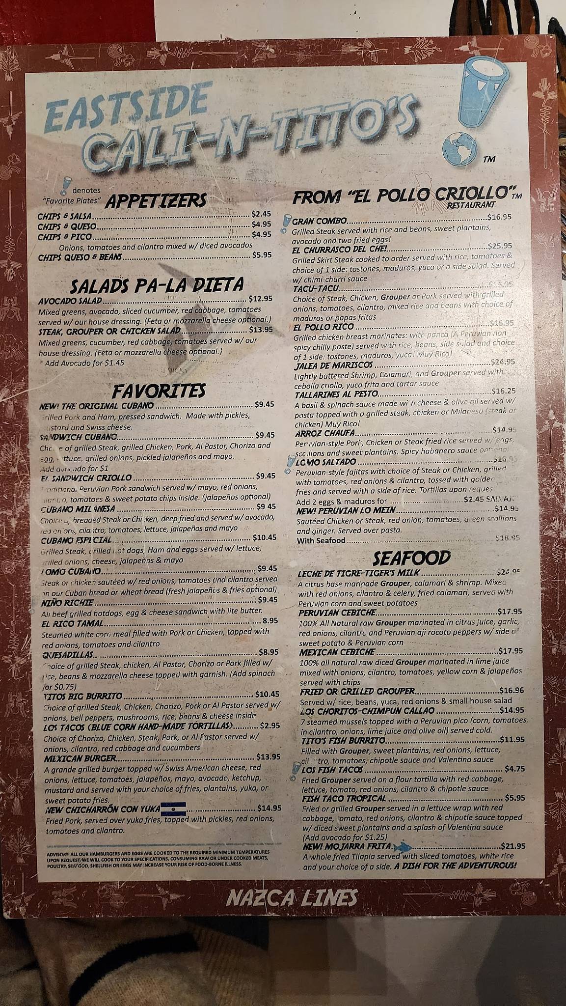 Menu at Cali N Tito's pub & bar, Athens, Cedar Shoals Dr