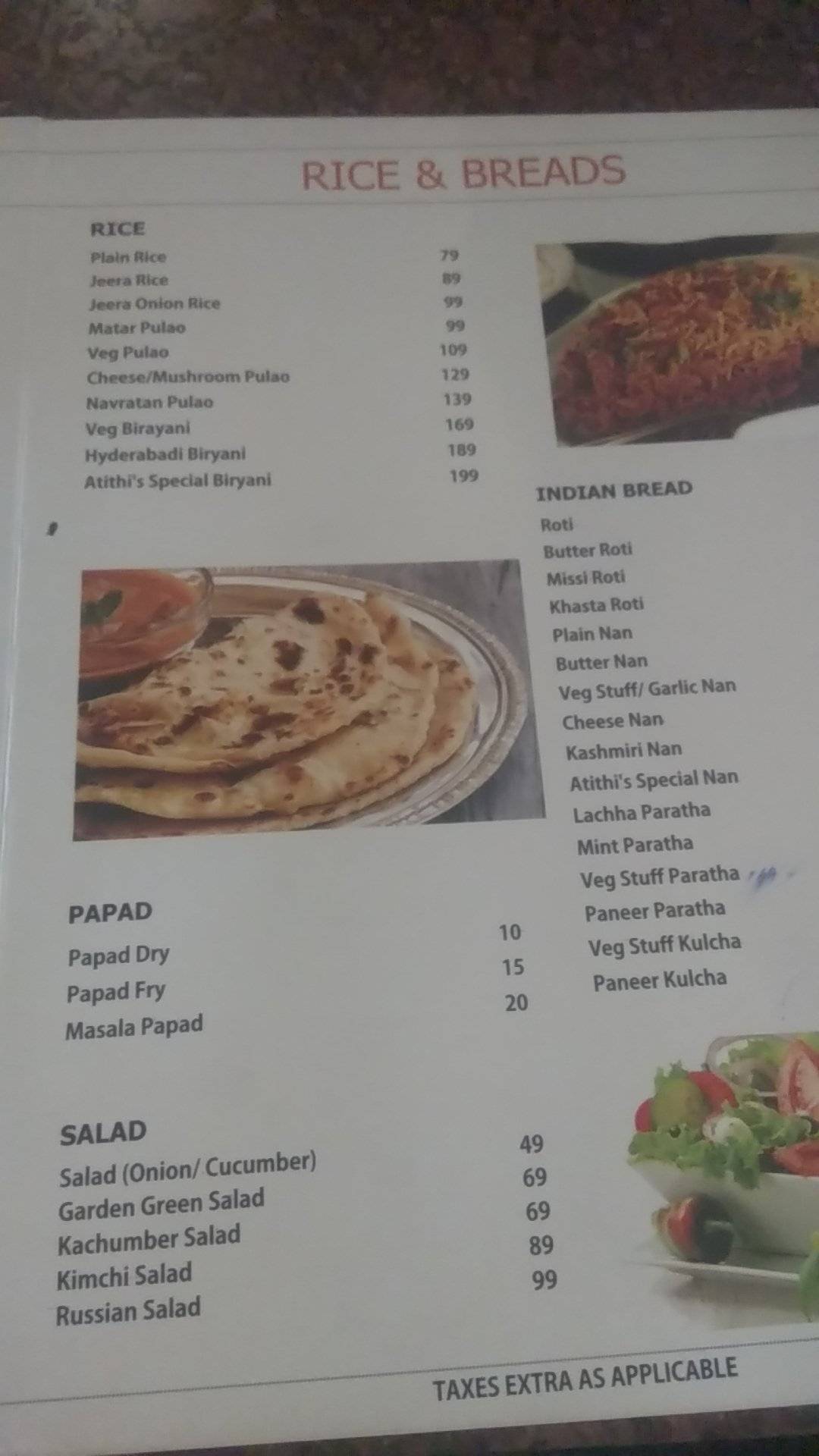 Menu at Atithi restaurant, Dewarchaur Kham, Transport Nagar
