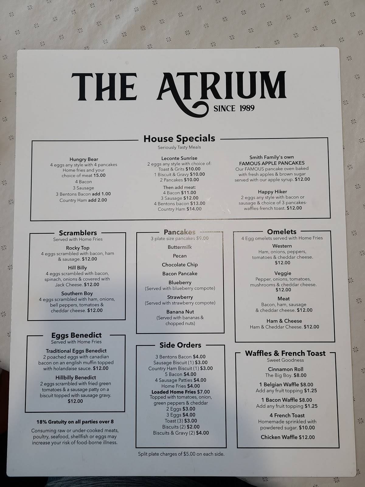 Menu at Atrium Restaurant, Gatlinburg
