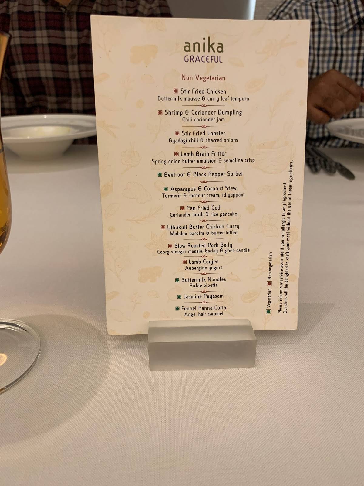 Menu at Avartana, Chennai