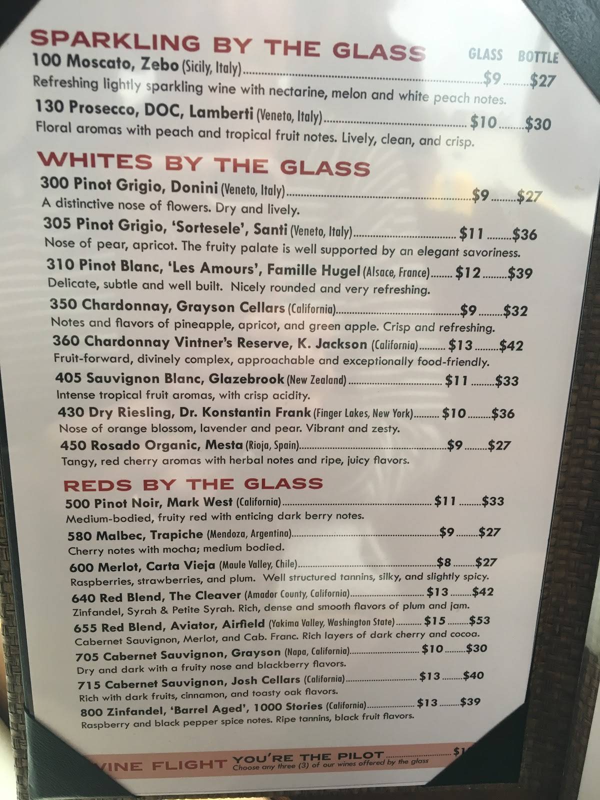 Menu at Aviator Restaurant, Queensbury