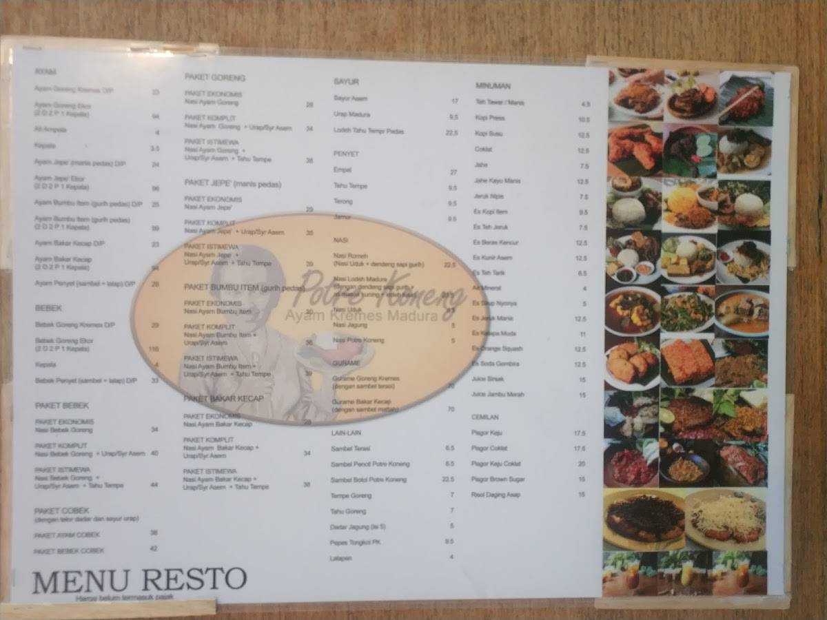 Carta del restaurante Ayam Kremes Potre Koneng Madura DIENG, Malang, Jl ...