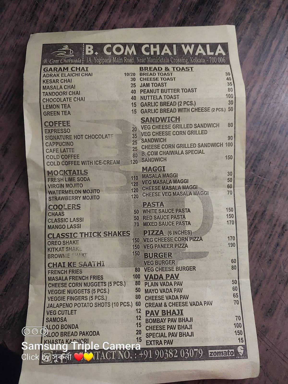 Menu at B.COM CHAIWALA, Kolkata