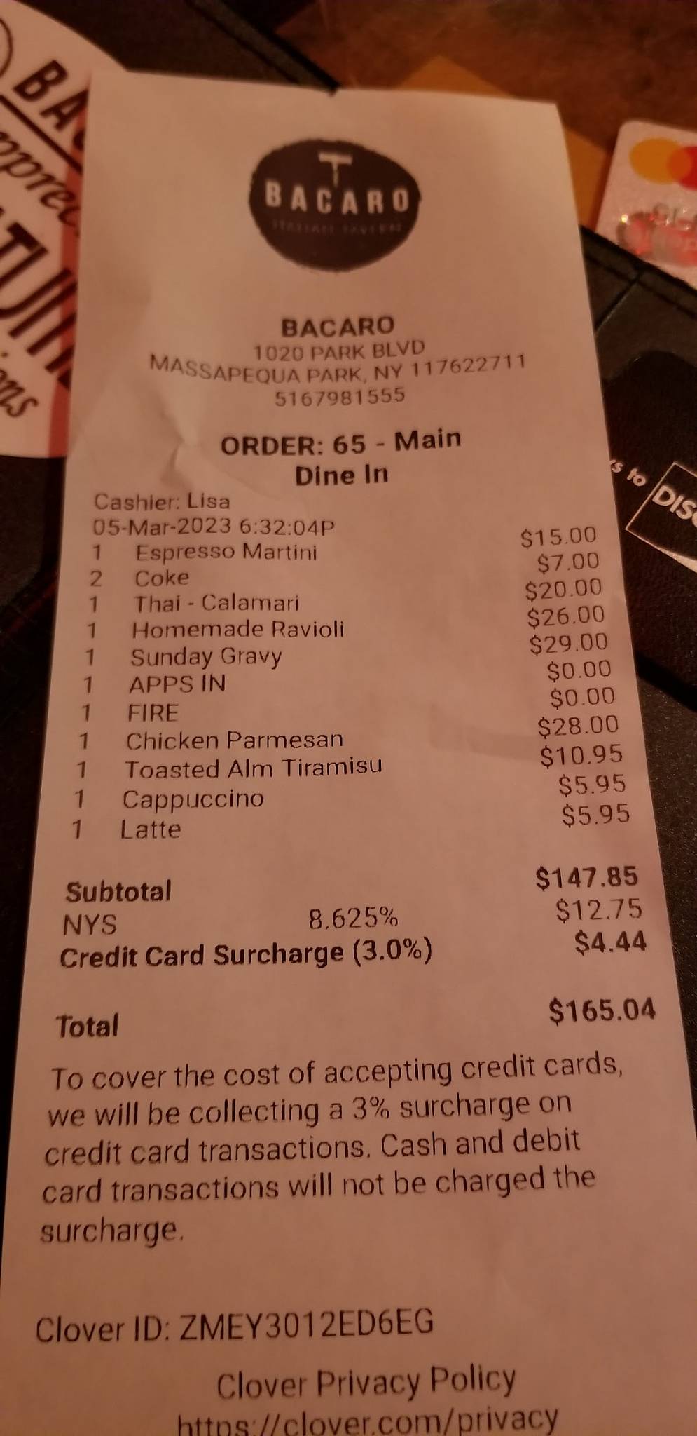 Menu at Bacaro Italian Tavern pizzeria, Massapequa Park