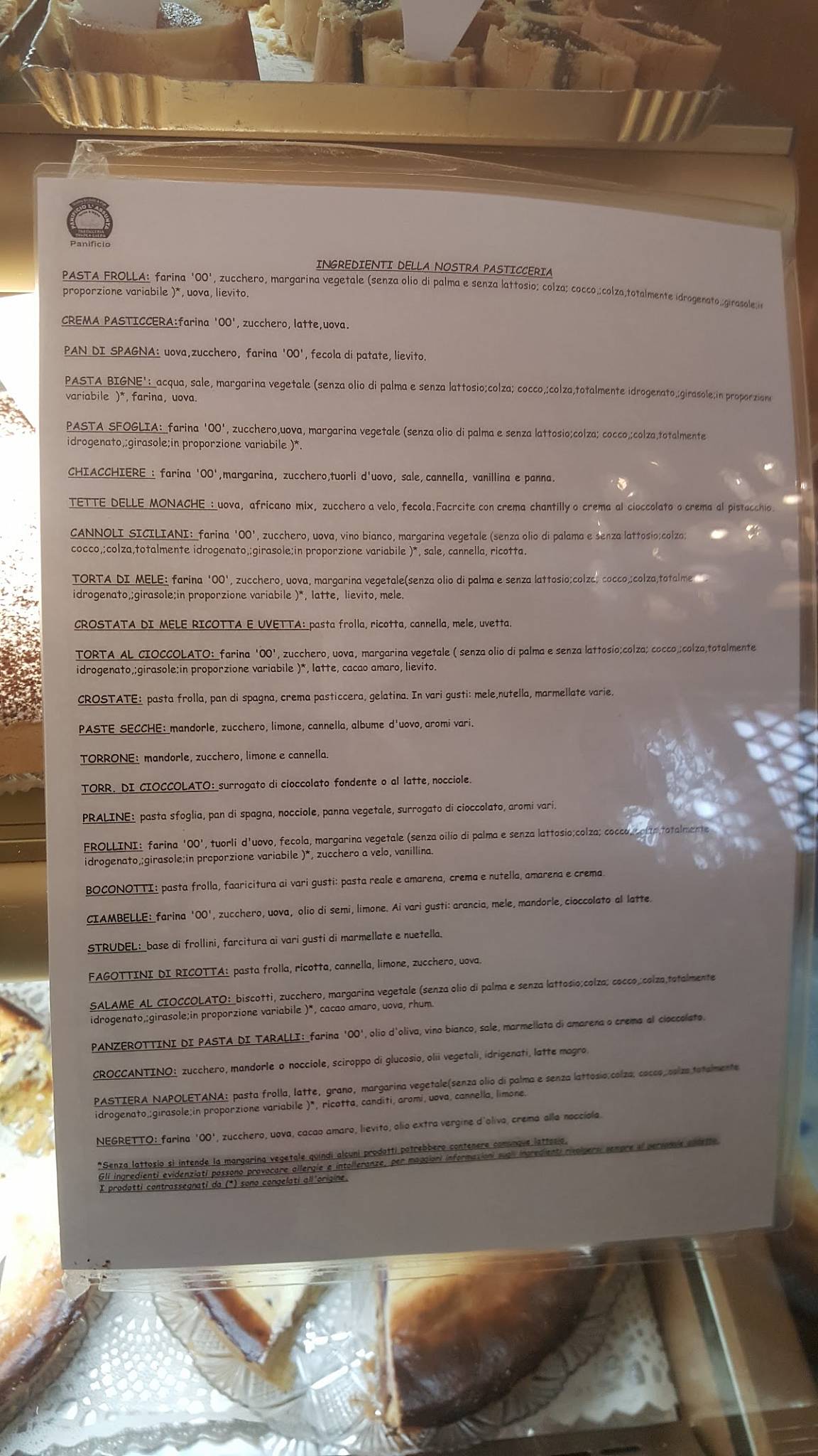Menu da Panificio L’Assunta | Pasticceria - Tavola calda, Capitolo