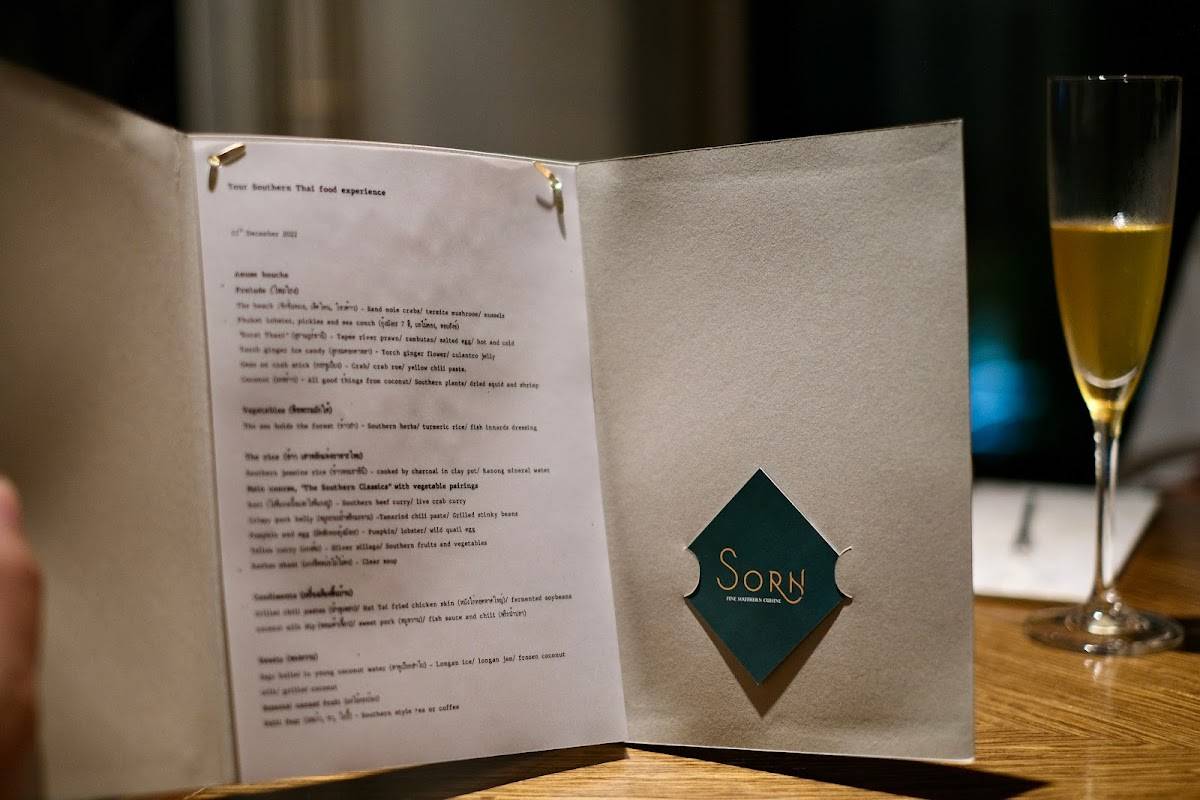 Menu at Sorn restaurant, Bangkok