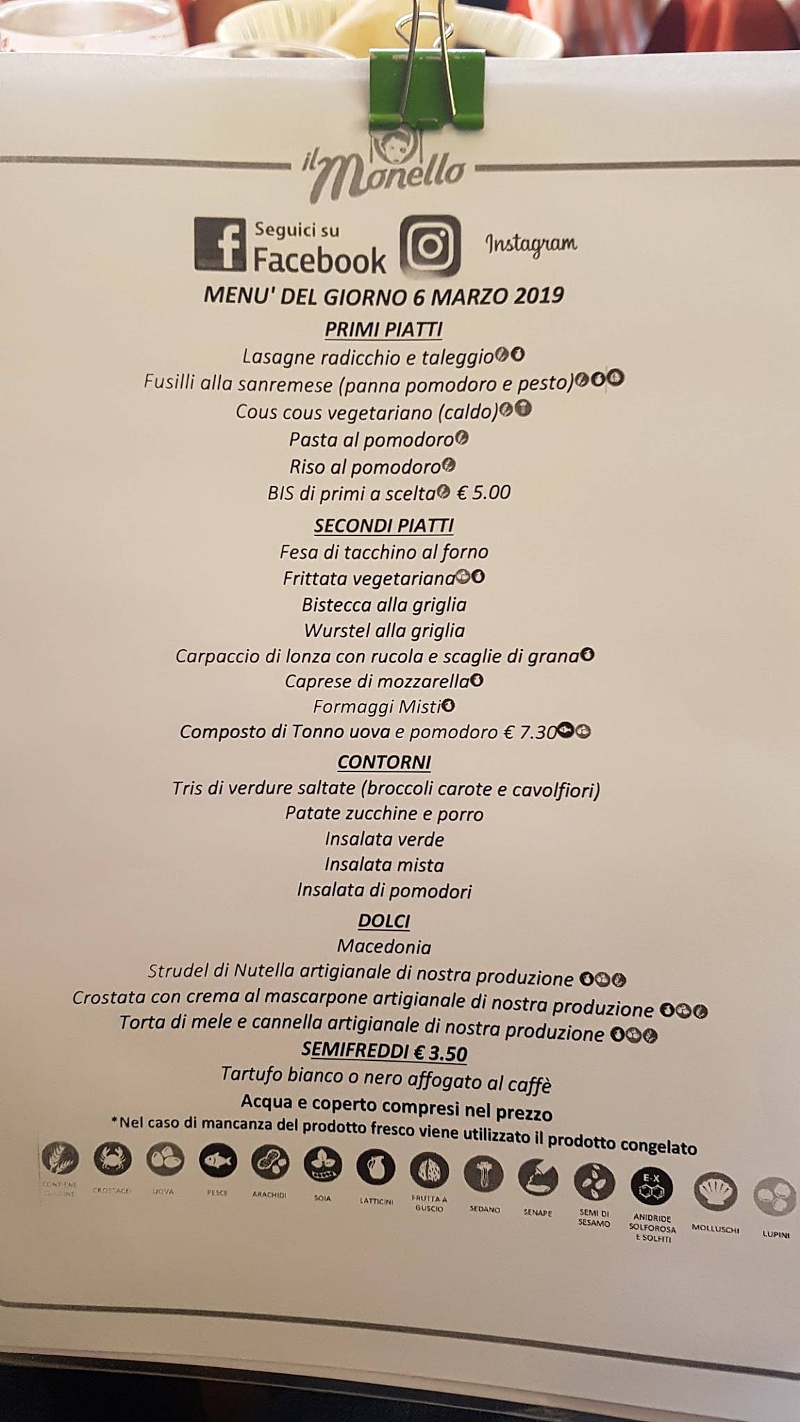 Menu da Bar Il Monello, Milano, Via Privata Raffaello Morghen