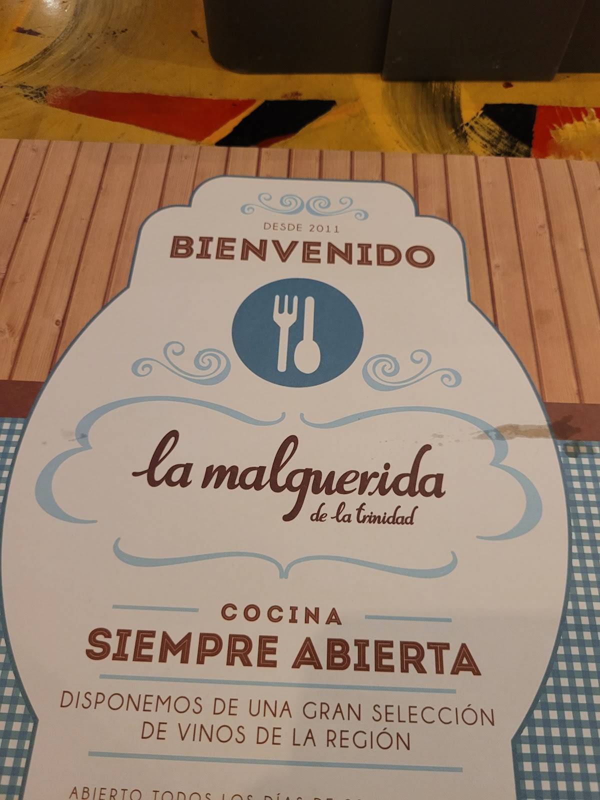 Carta del restaurante La Malquerida del la Trinidad, Toledo