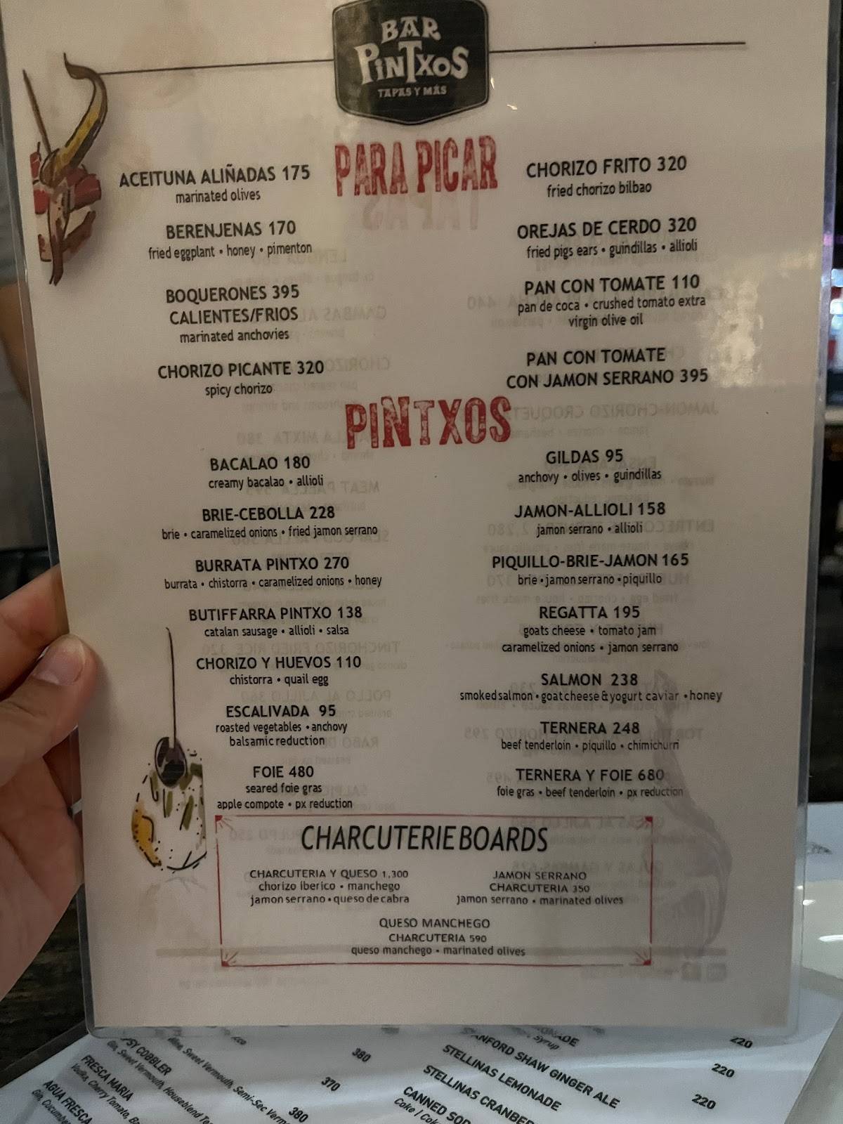 Menu at Bar Pintxos Salcedo, Makati