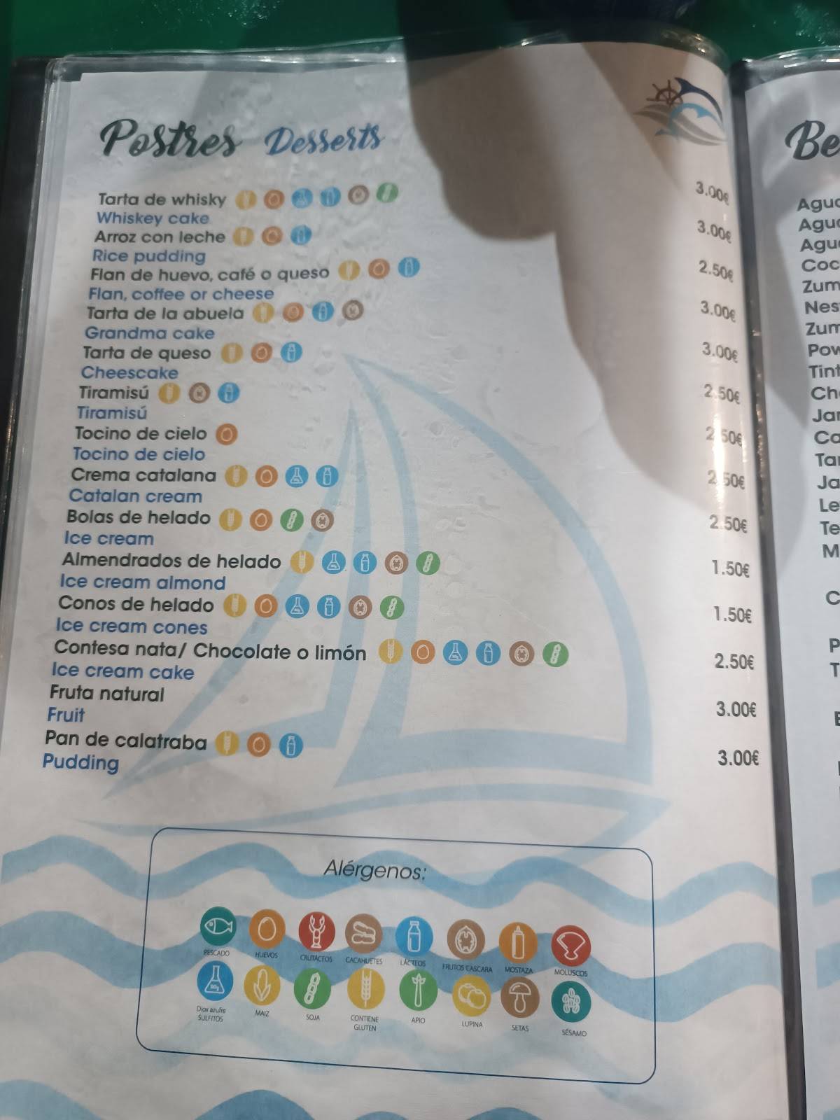 Menu at Bar Restaurante El Delfin, Los Alcázares
