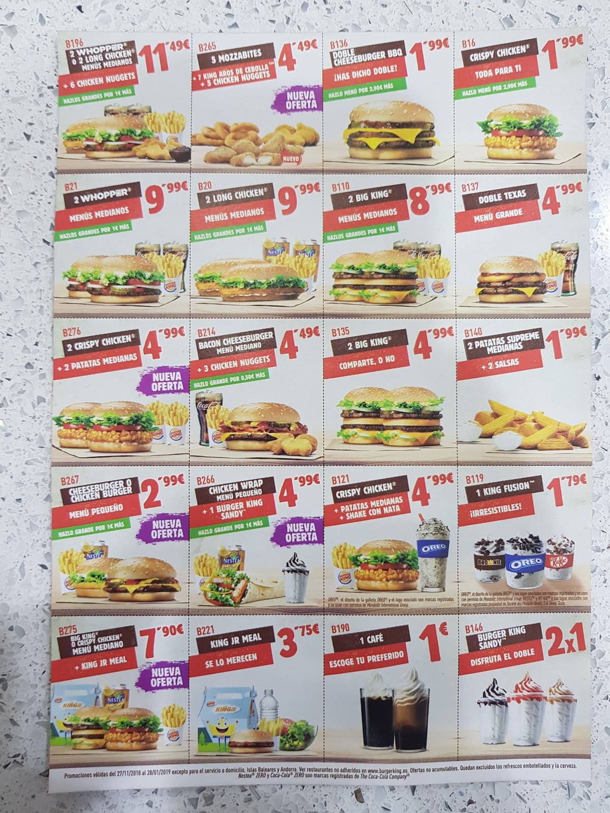 Carta del restaurante Burger King, San Baudilio del Llobregat, Av. del ...