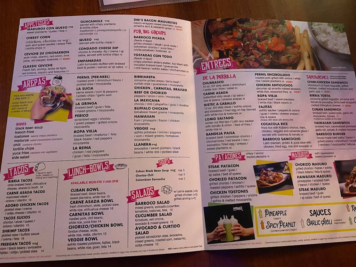 Menu at Barroco Lakewood, Lakewood, Madison Ave