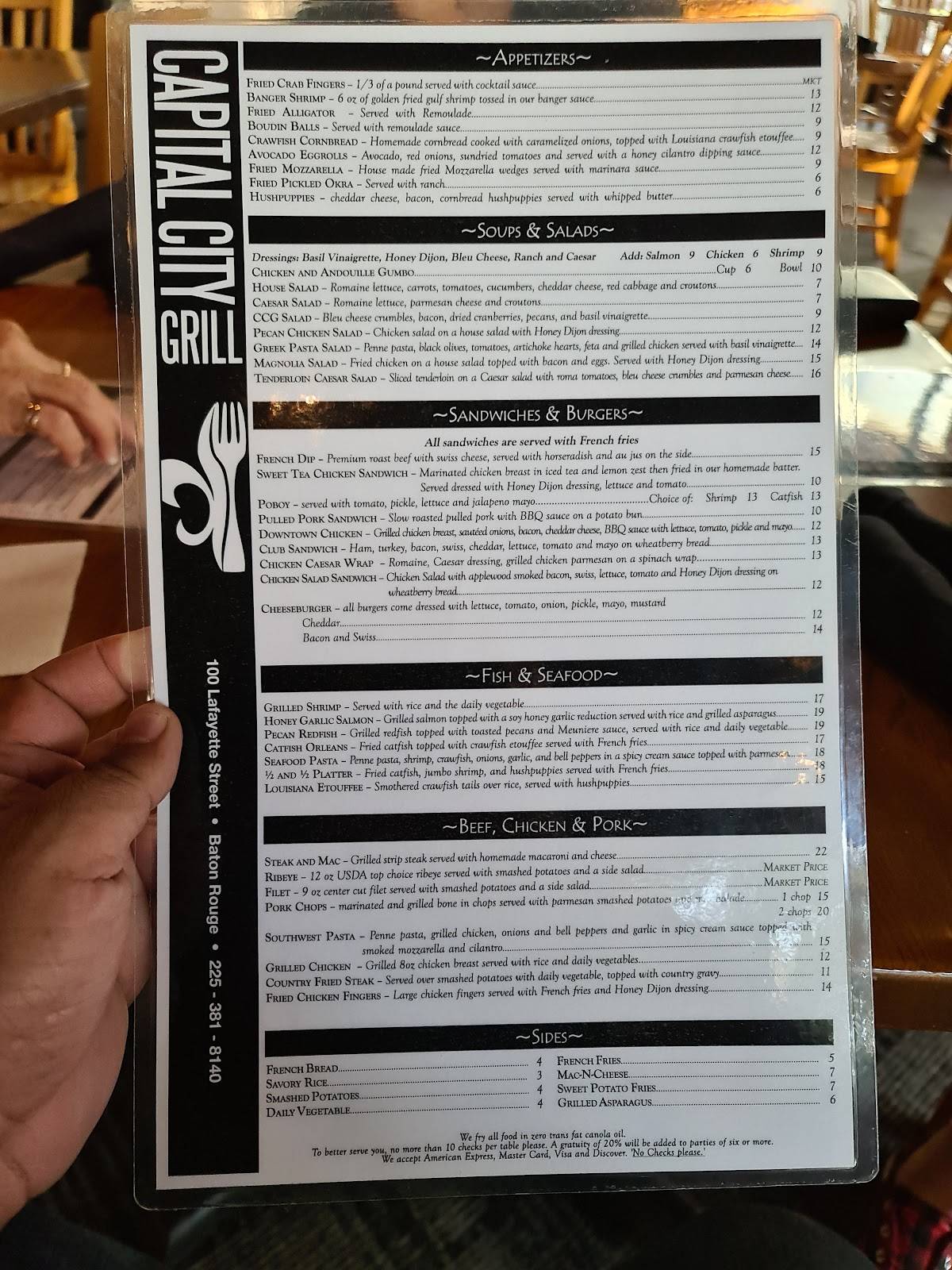 Menu at Capital City Grill restaurant, Baton Rouge, 100 Lafayette St