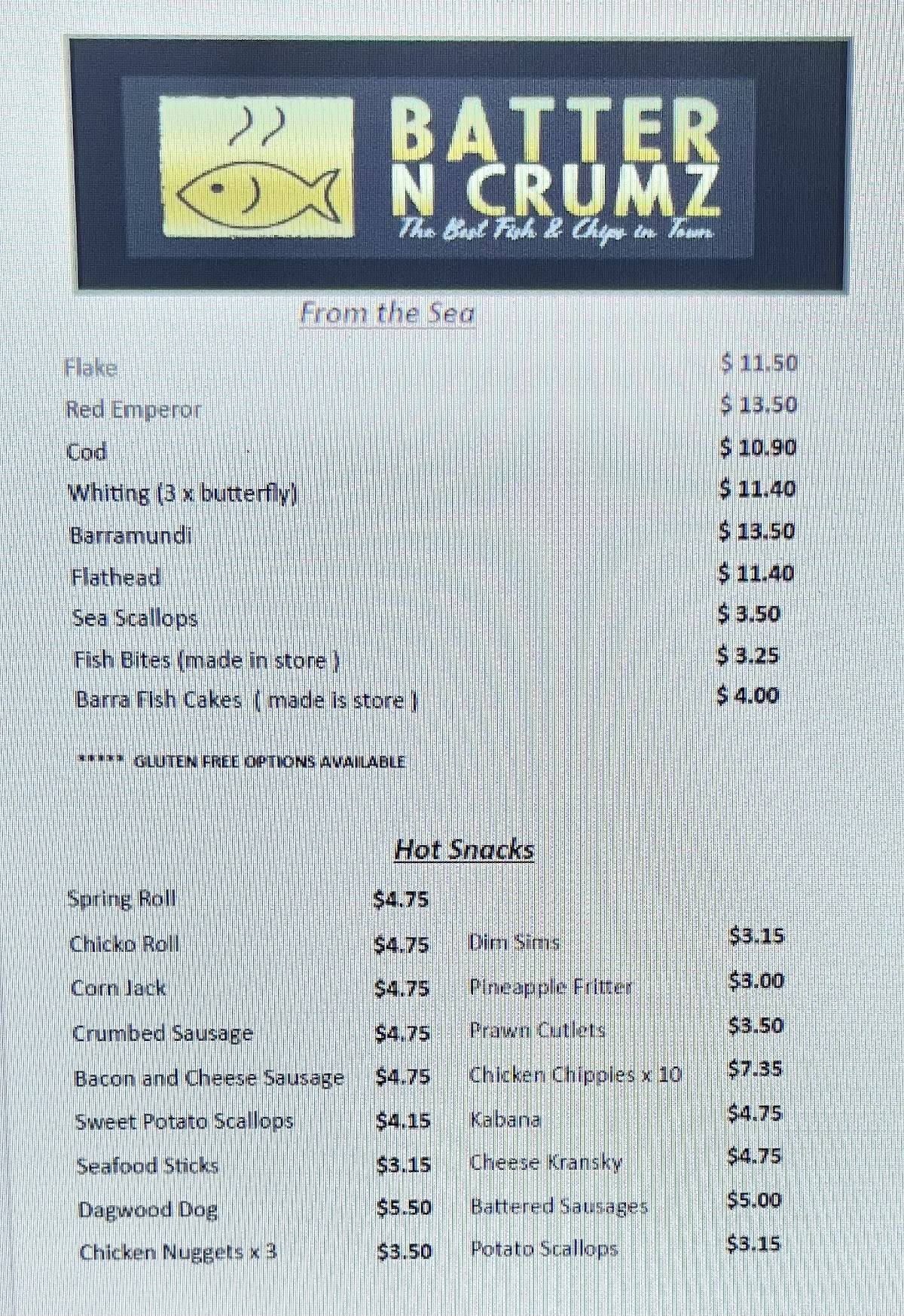 Menu at Batter n Crumz fast food, Kingaroy