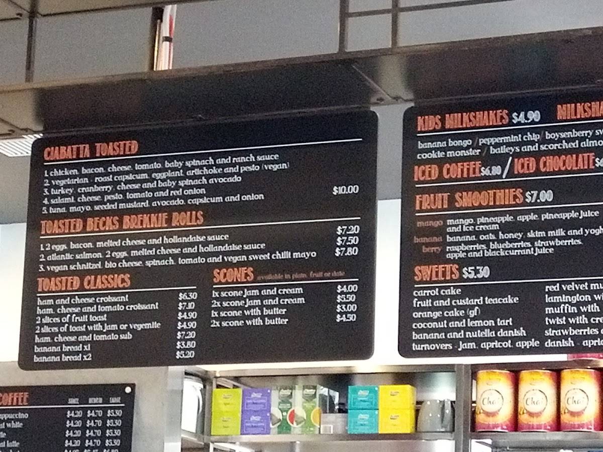 Menu at Beck's Bakehouse cafe, Port Noarlunga