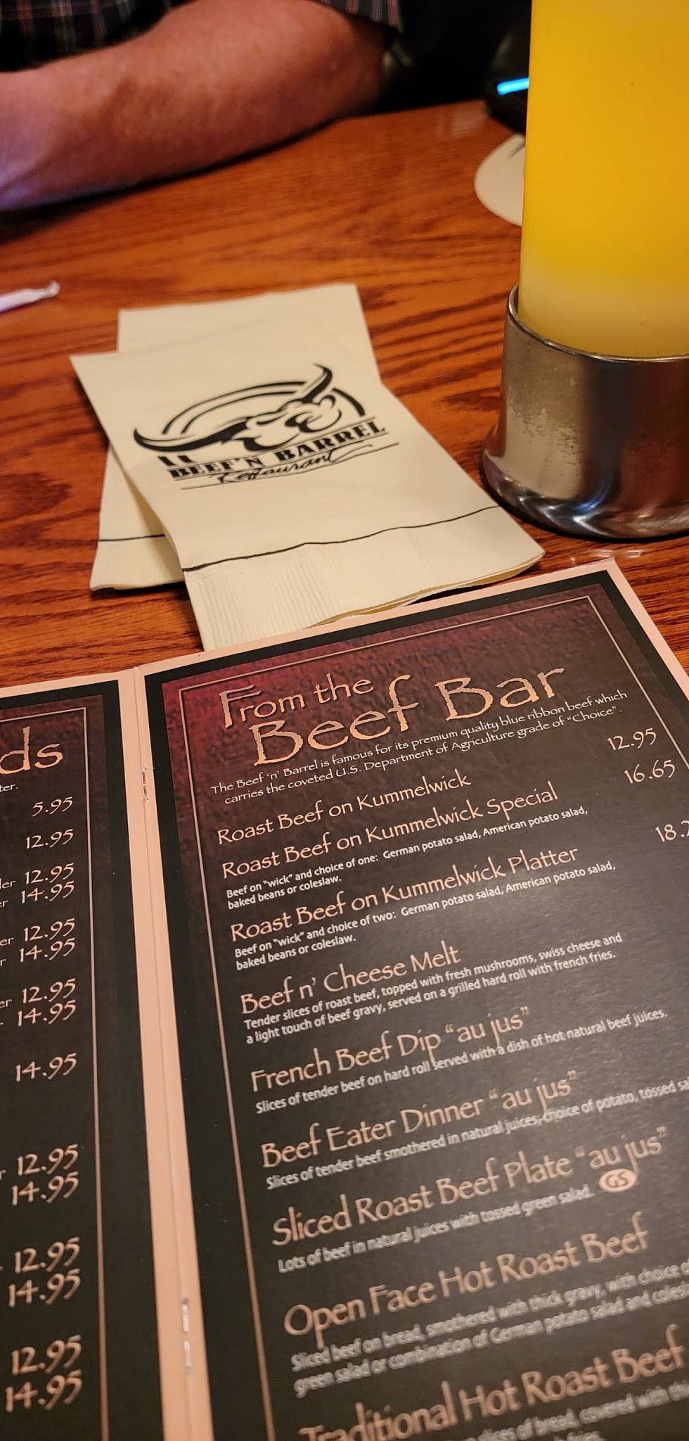 Menu at Beef-N-Barrel, Olean