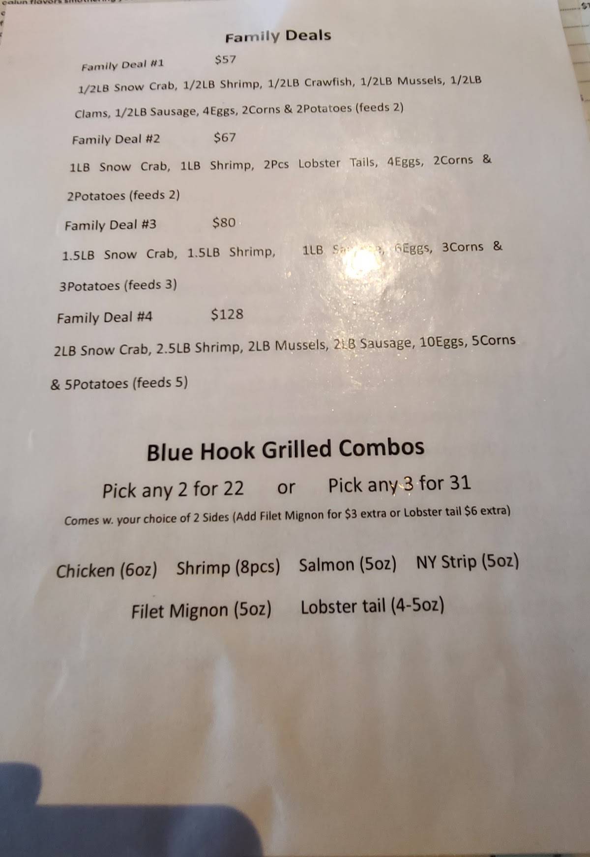 Menu at Blue Hook Cajun Seafood & Bar, Wichita