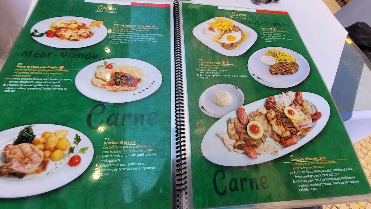 Menu em Bella Pasta restaurante, Lisboa