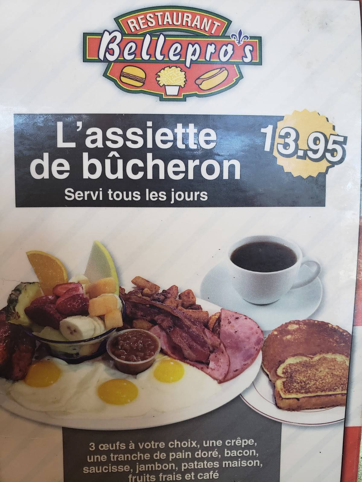 Menu au Belle Pro's restaurant, Mascouche, 235 Mnt Masson