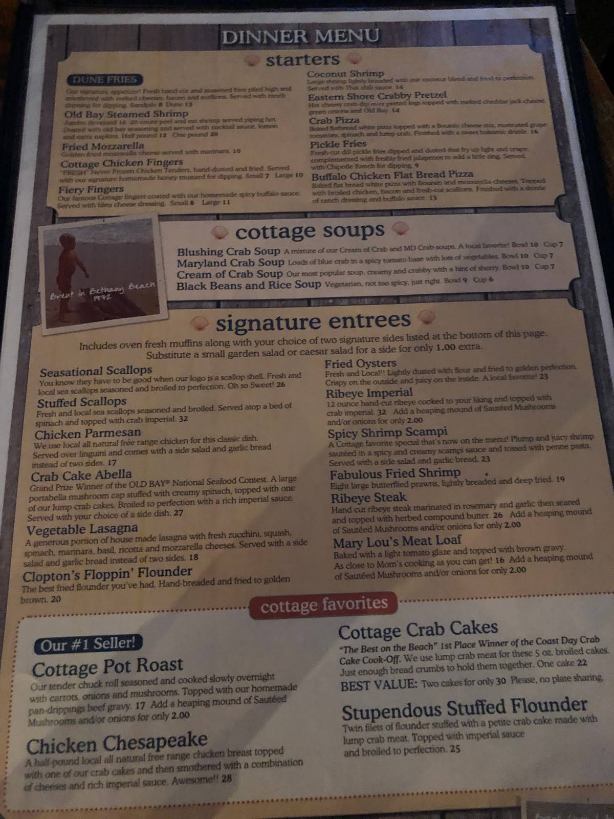 Menu at Cottage Cafe, Bethany Beach