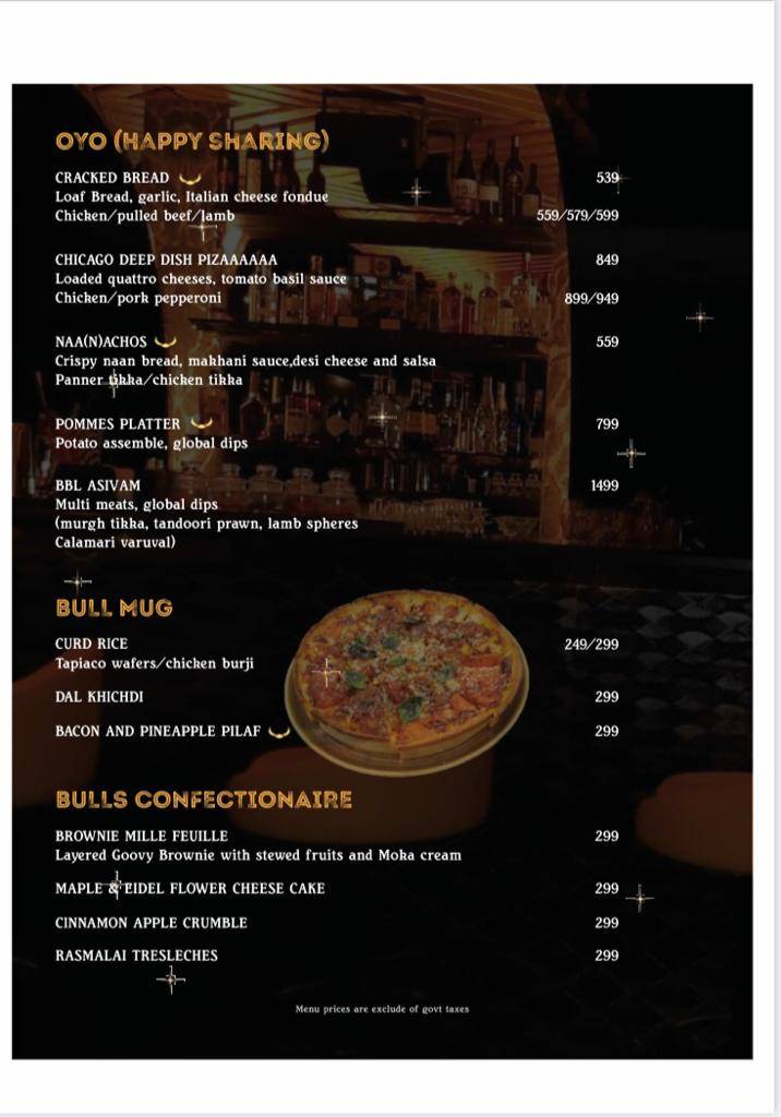 Menu at Big Bull Lounge, Chennai