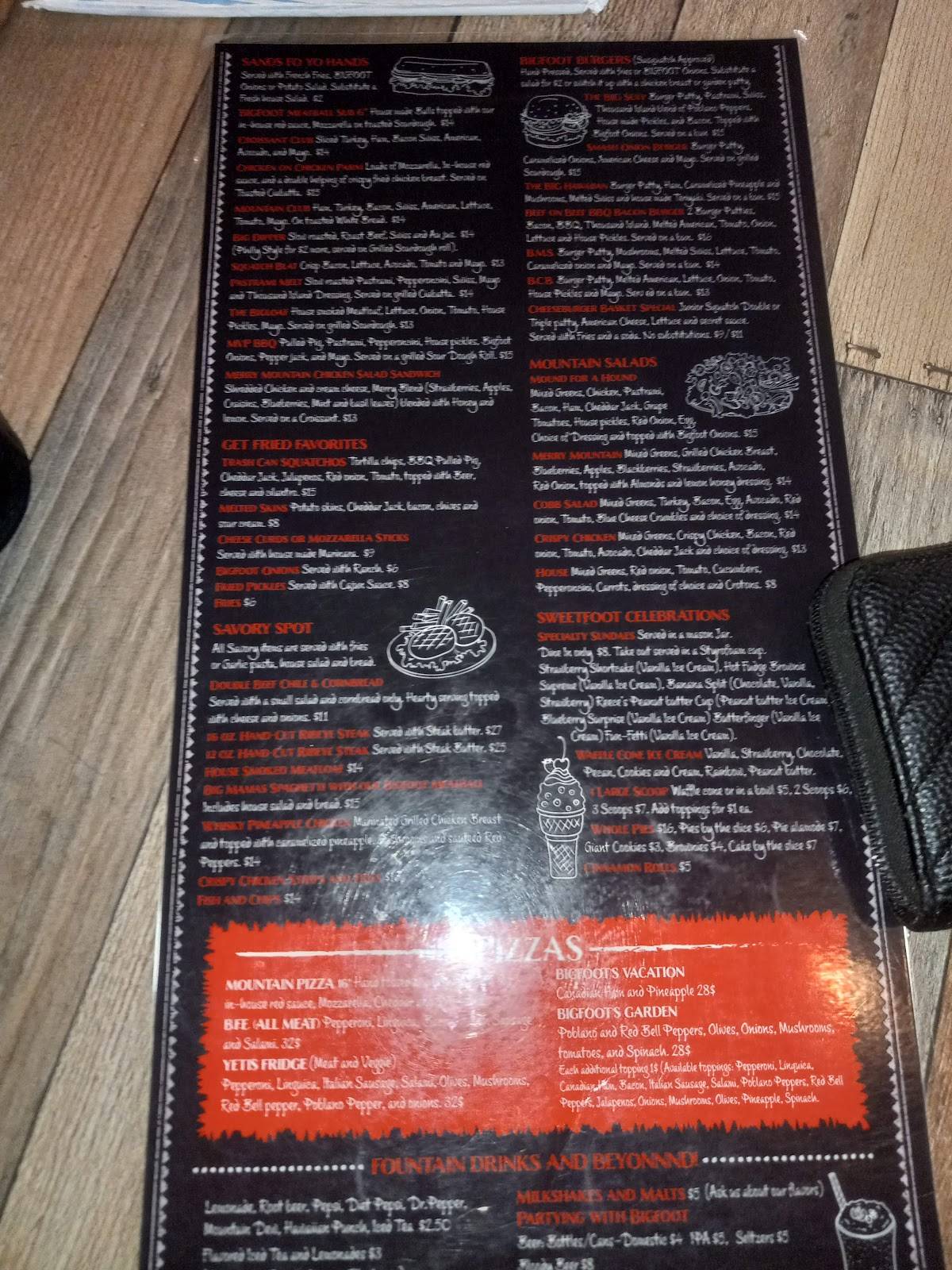 Menu at Bigfoot Eats and Market pizzeria, Clipper Mills