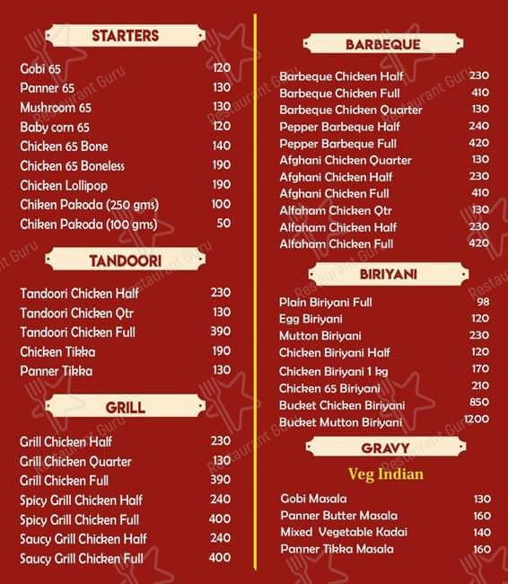 Menu at Bilal Biryani, Chennai, 488